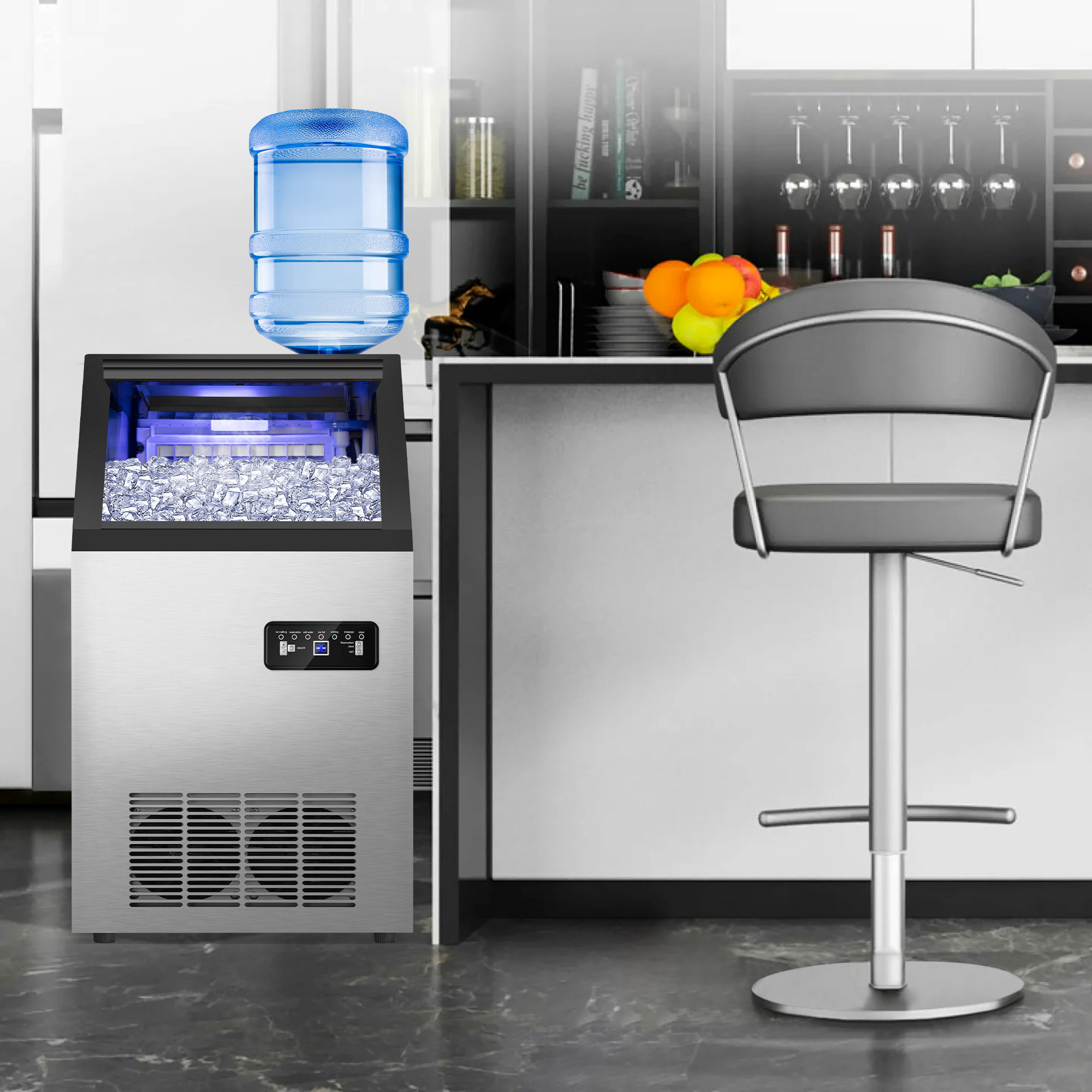 Velivi 150 Lb. Daily Production Cube Clear Ice Stainless Steel Under ...