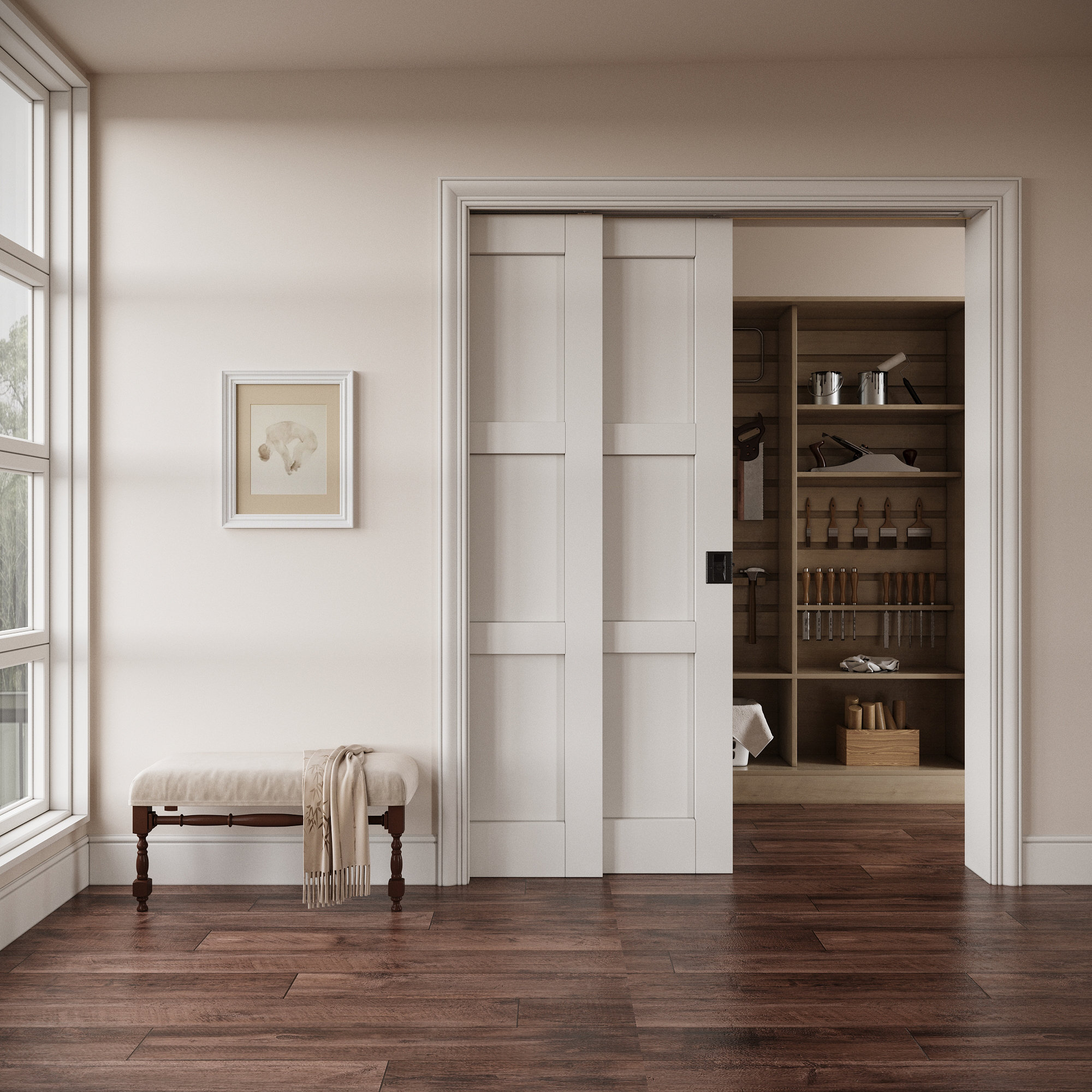 Win Stellar Interior 3 Panel Pantry Sliding Bypass Closet Shaker Doors ...