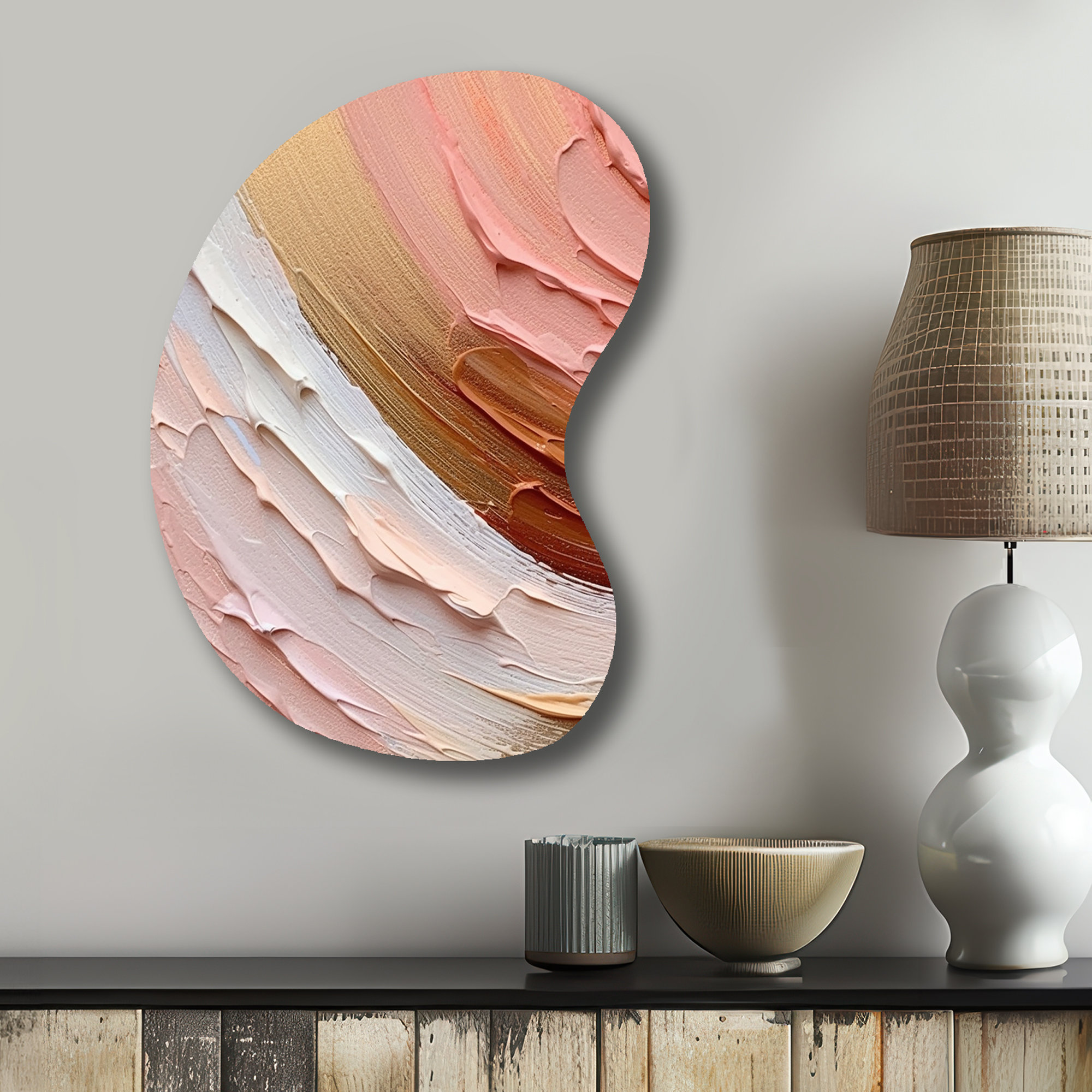 Ivy Bronx Peach And Gold Spiral Radiance - Abstract Spirals Boom Shape Metal Wall Sculpture ...