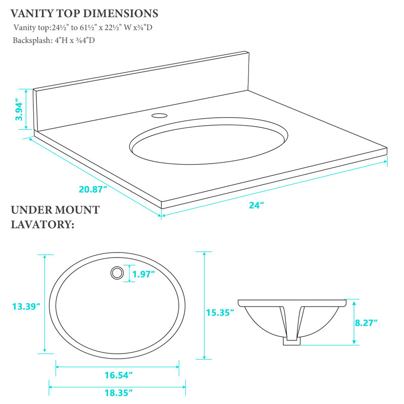 SOUEEUM 24" Engineered Stone Single Bathroom Vanity Top In Carrara ...