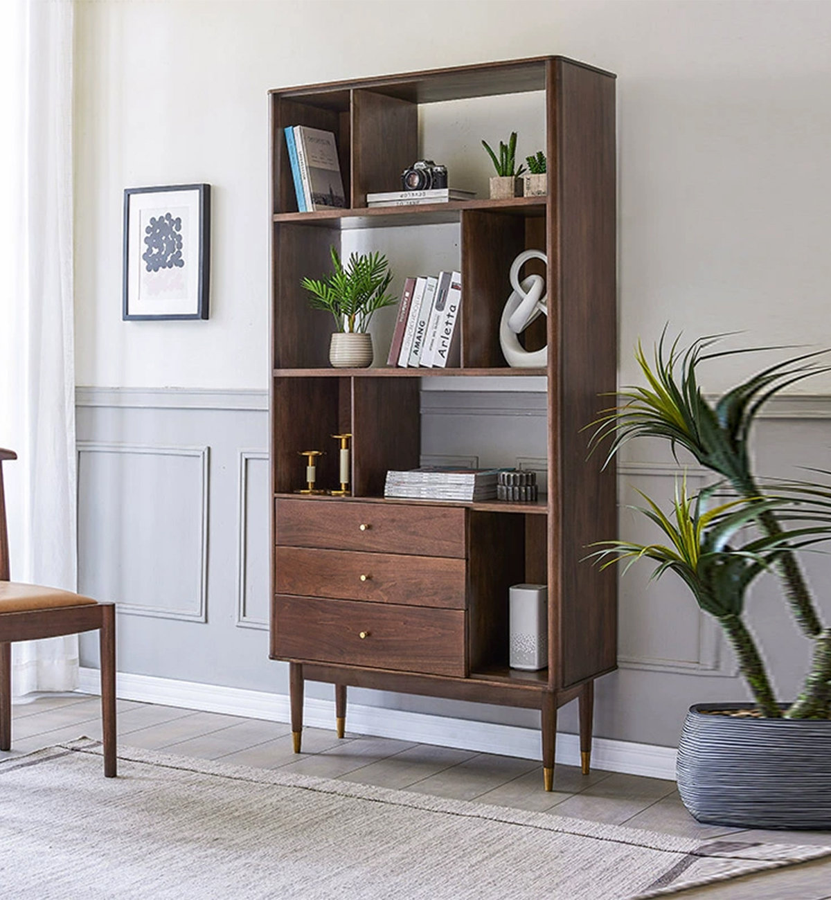 Corrigan Studio® Solid Wood Bookcase Modern Minimalist Home Bookcase ...