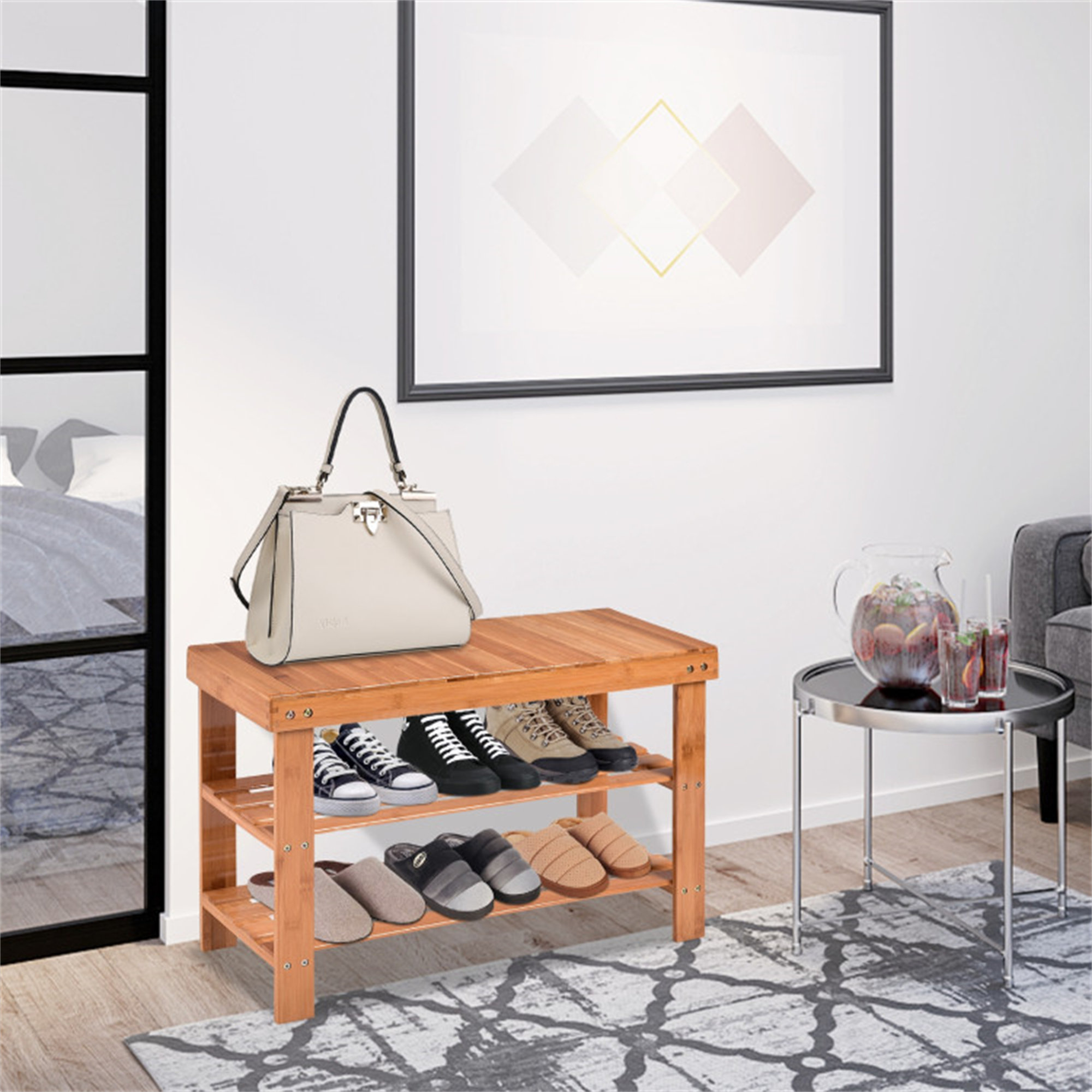 Ophelia & Co. 3 Tier Bamboo Bench Storage Shoe Shelf | Wayfair