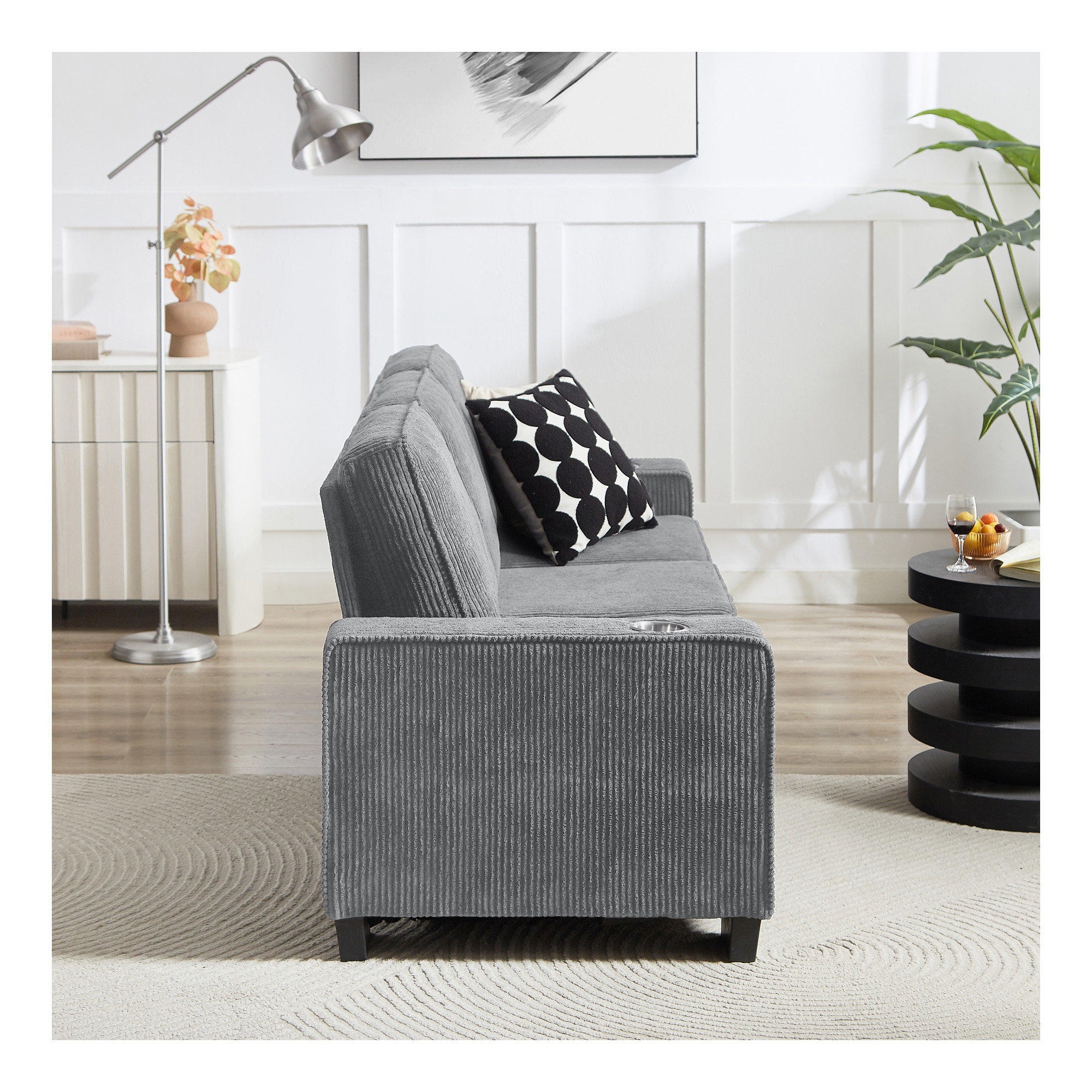 Wrought Studio™ Corduroy Fabric sofa Modern Compressed Couch 3-Seater ...