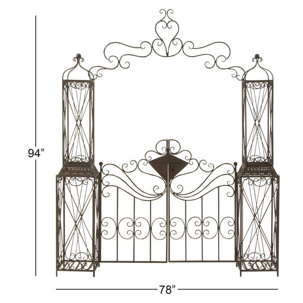 Astoria Grand Vereen Metal Indoor Outdoor Scrollwork Arched Gate Garden ...