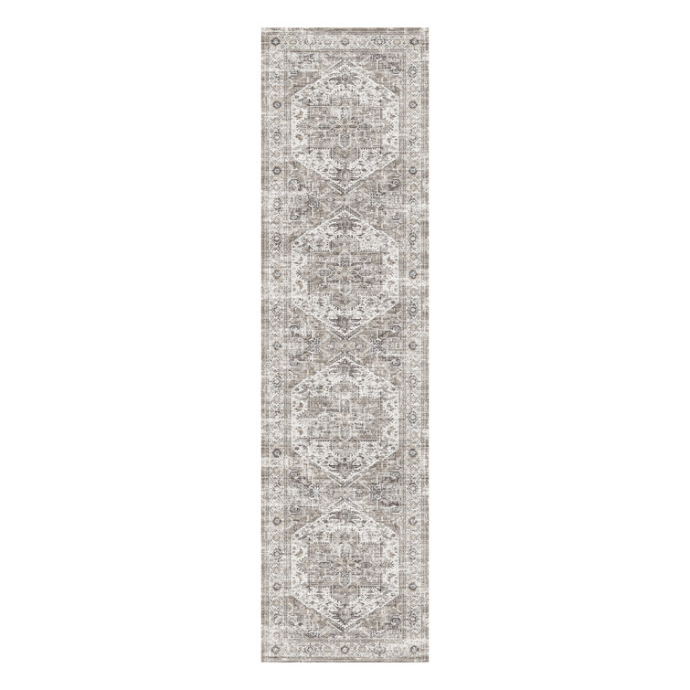 House of Hampton® Oriental Machine Washable Brown/Cream Non-Slip Area ...