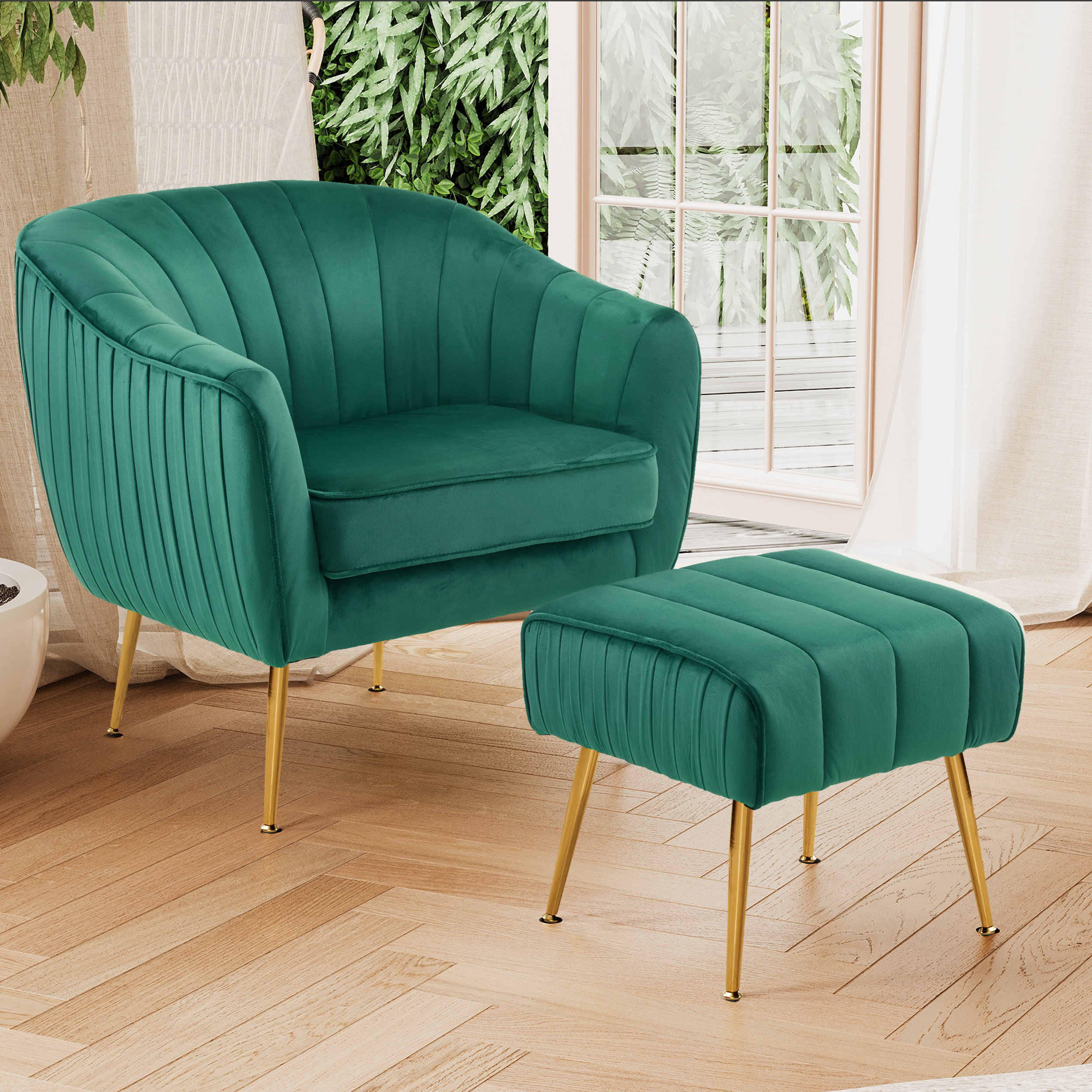 Mercer41 Velvet Accent Barrel Chair With Ottoman & Reviews - Wayfair Canada