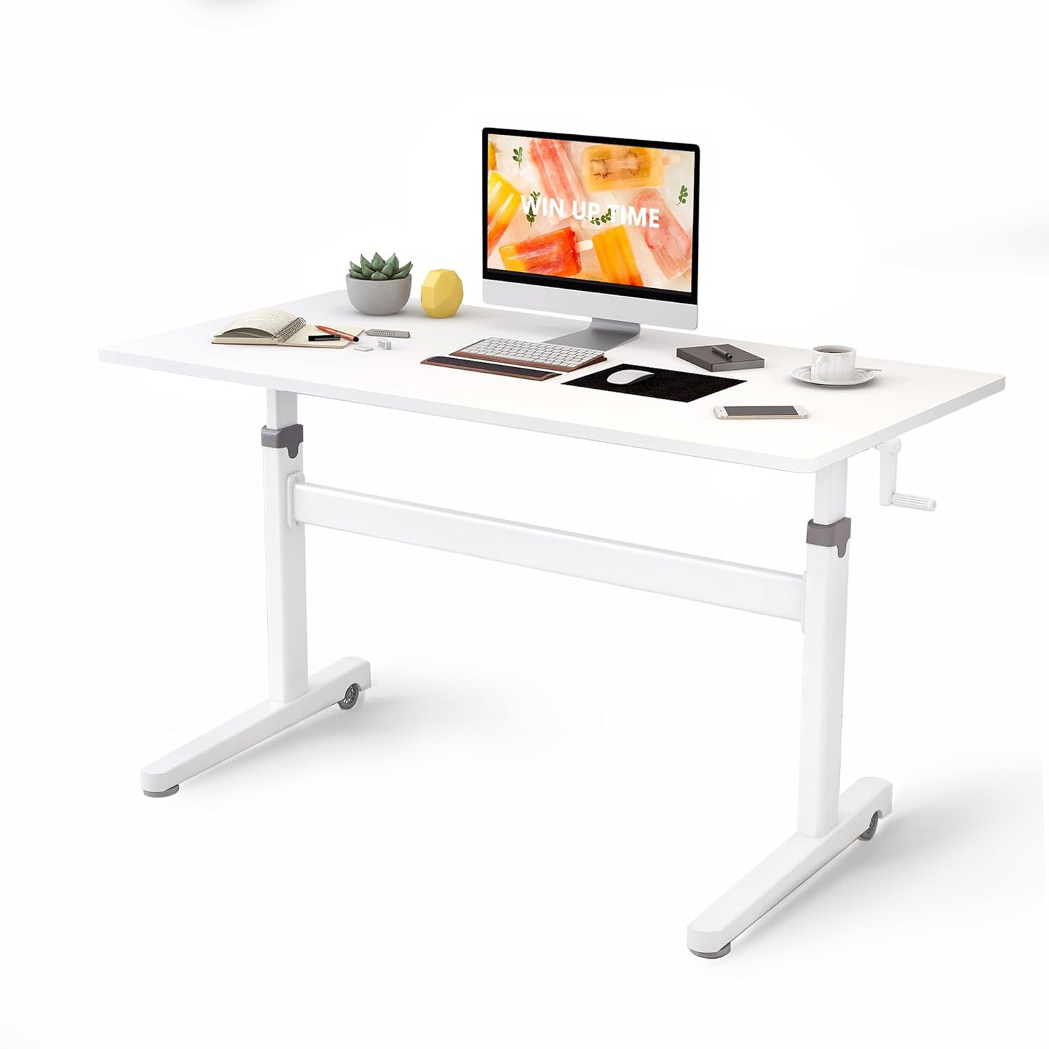 Inbox Zero Manual Height Adjustable Standing Desk With Hand Crank ...