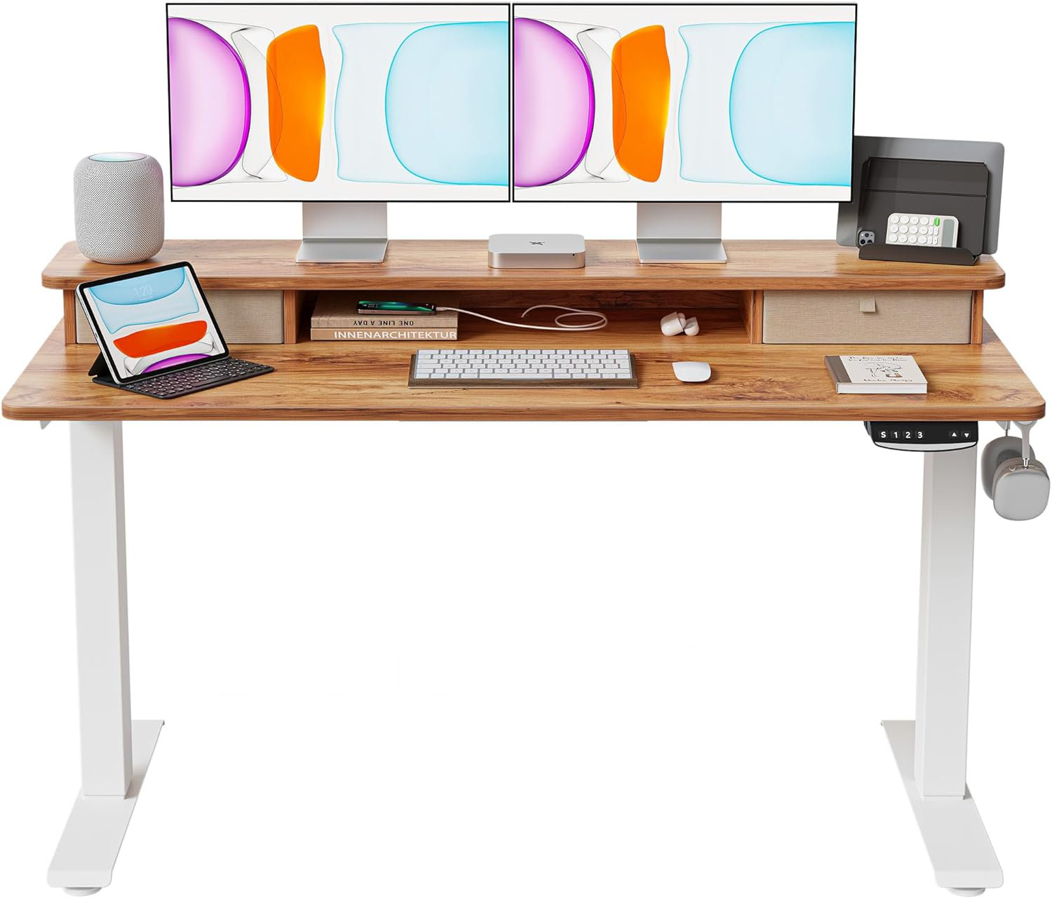 Latitude Run® Adjustable Height Standing Desk With Drawers And Storage ...