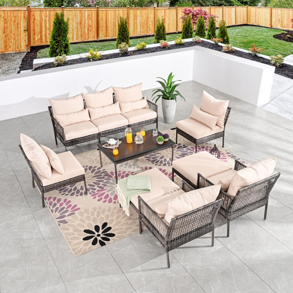 Bayou Breeze Aalaysia 10-Piece Outdoor Wicker Conversation Set ...