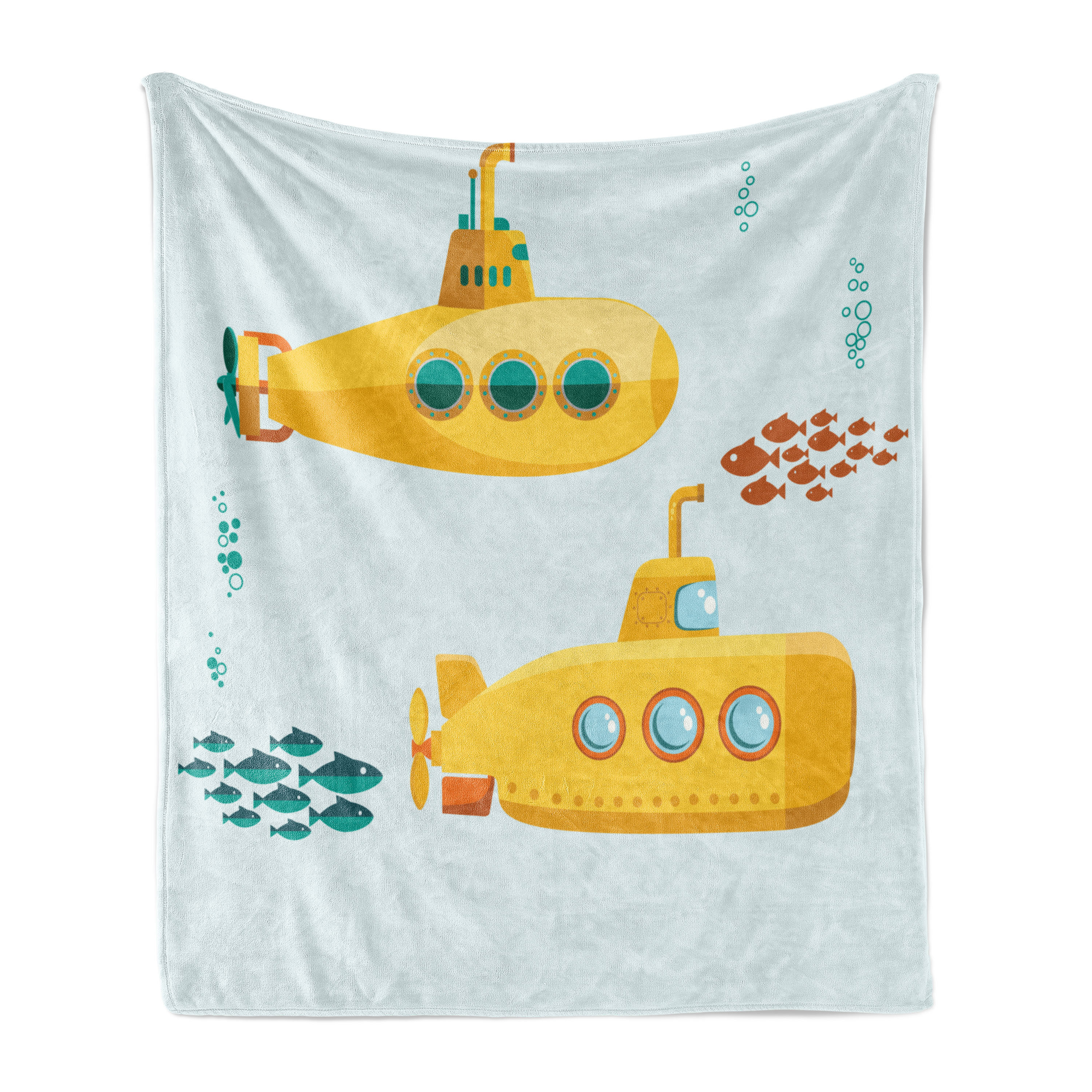 Ambesonne Submarine Fleece Throw Blanket Undersea Periscope Fish Yellow ...
