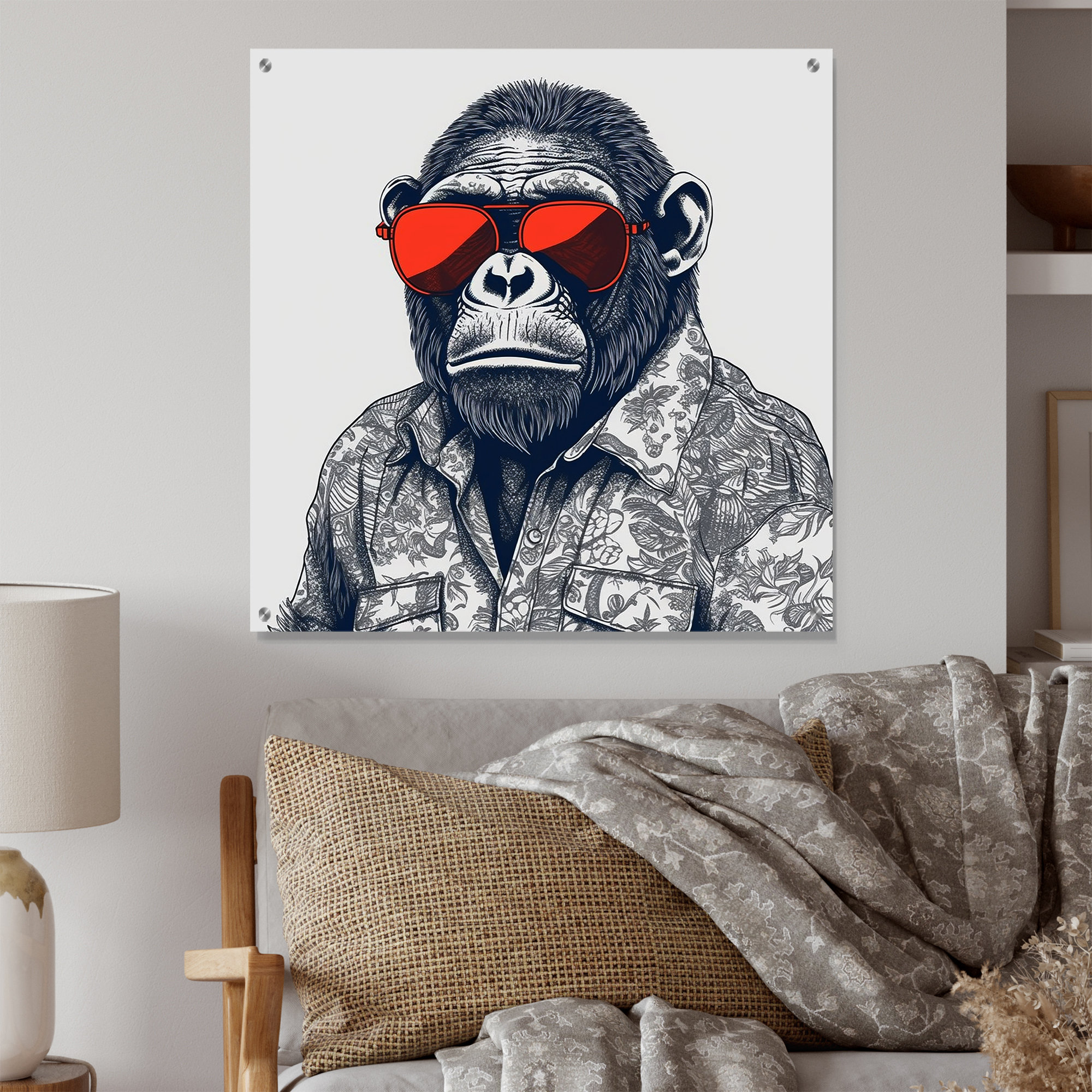 Trinx Grey Orange Monkey With Sunglasses - Monkey Fashion Acrylic Wall ...
