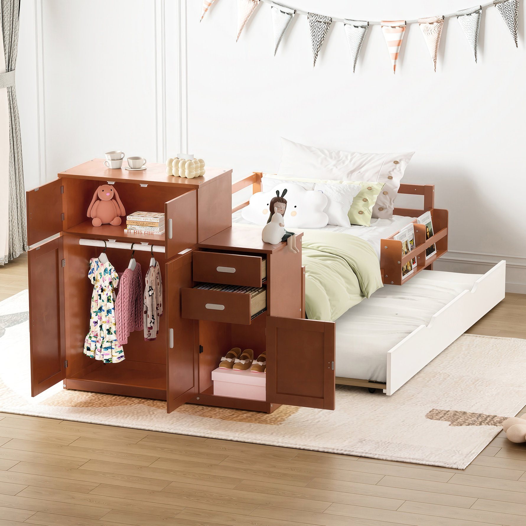 Harriet Bee Twin Platform Bed With Sample Bookshelf, Movable Wardrobe ...