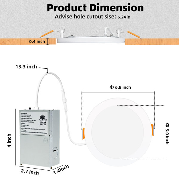 WYZM 12 Pack 6 inch Color Adjustable LED Recessed Downlight with Night ...