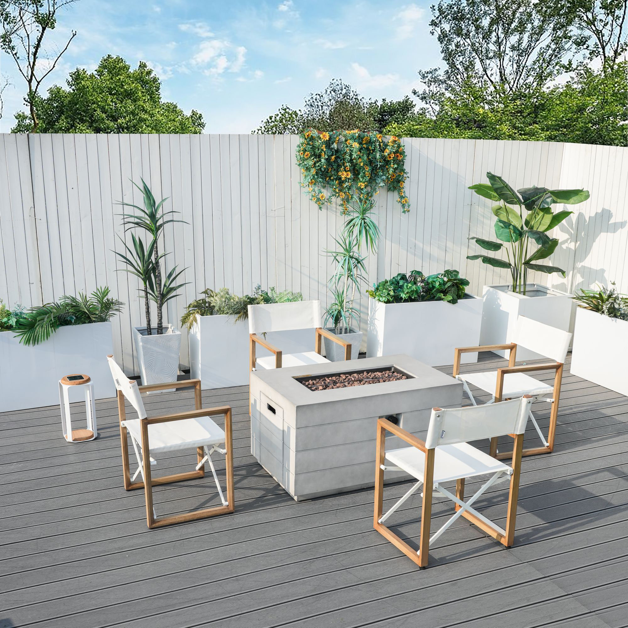 Hokku Designs 4 - Person Outdoor Fire Pit Table Dining Set With Folding ...
