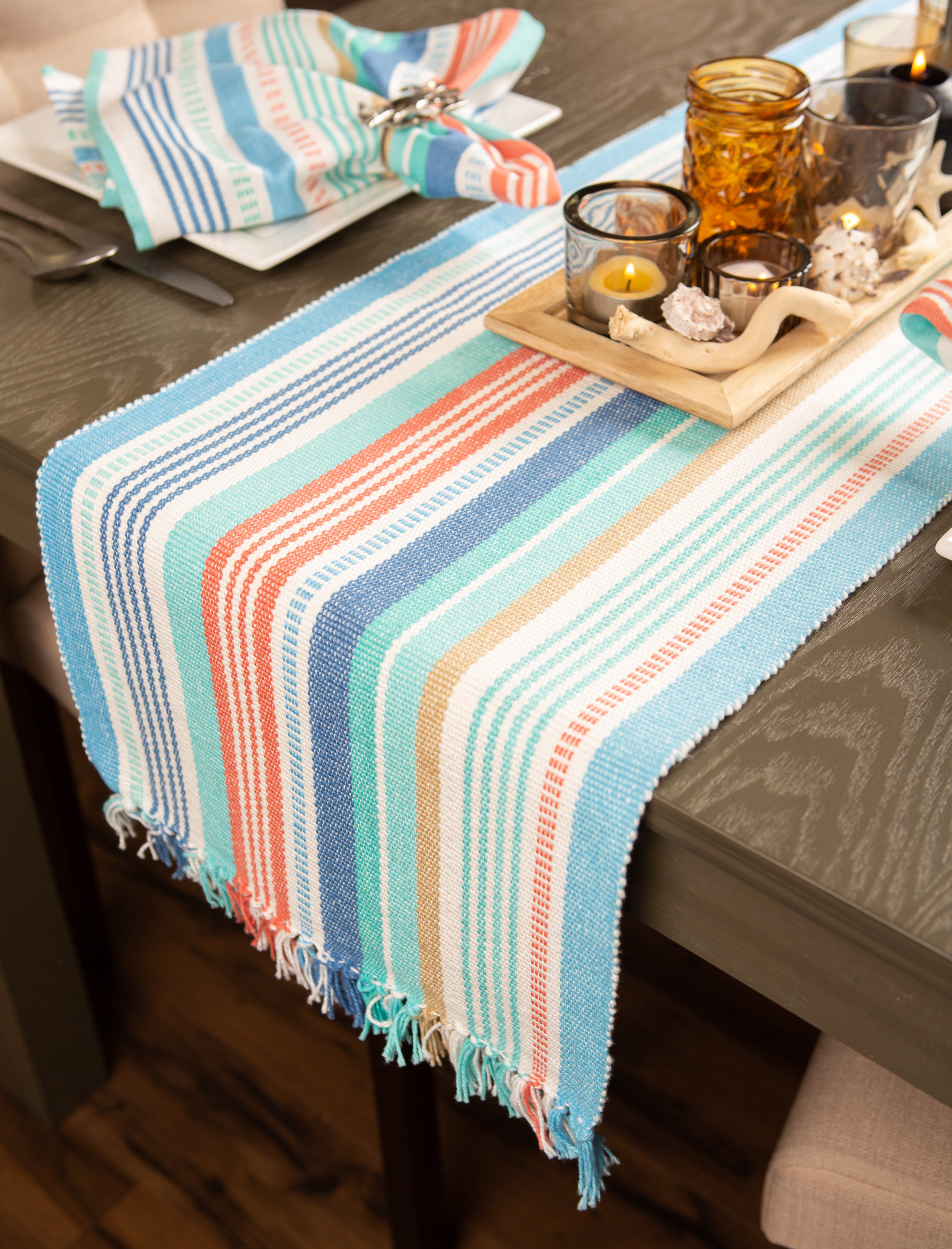 Gracie Oaks Museerah Stripe Fringed Table Runner & Reviews | Wayfair