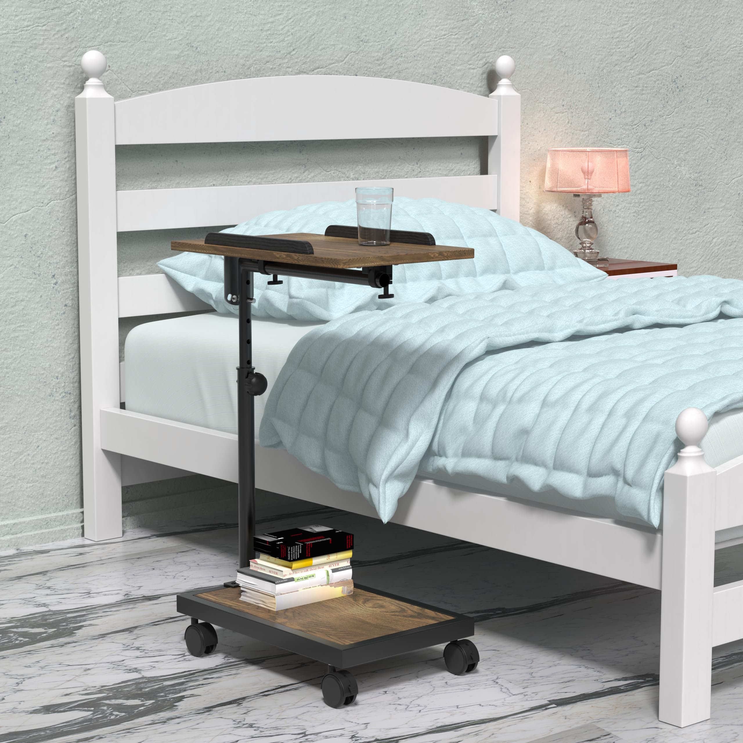 17 Stories C Shaped End Table With Rolling Wheels, Height Adjustable Sofa Side Table For Small ...