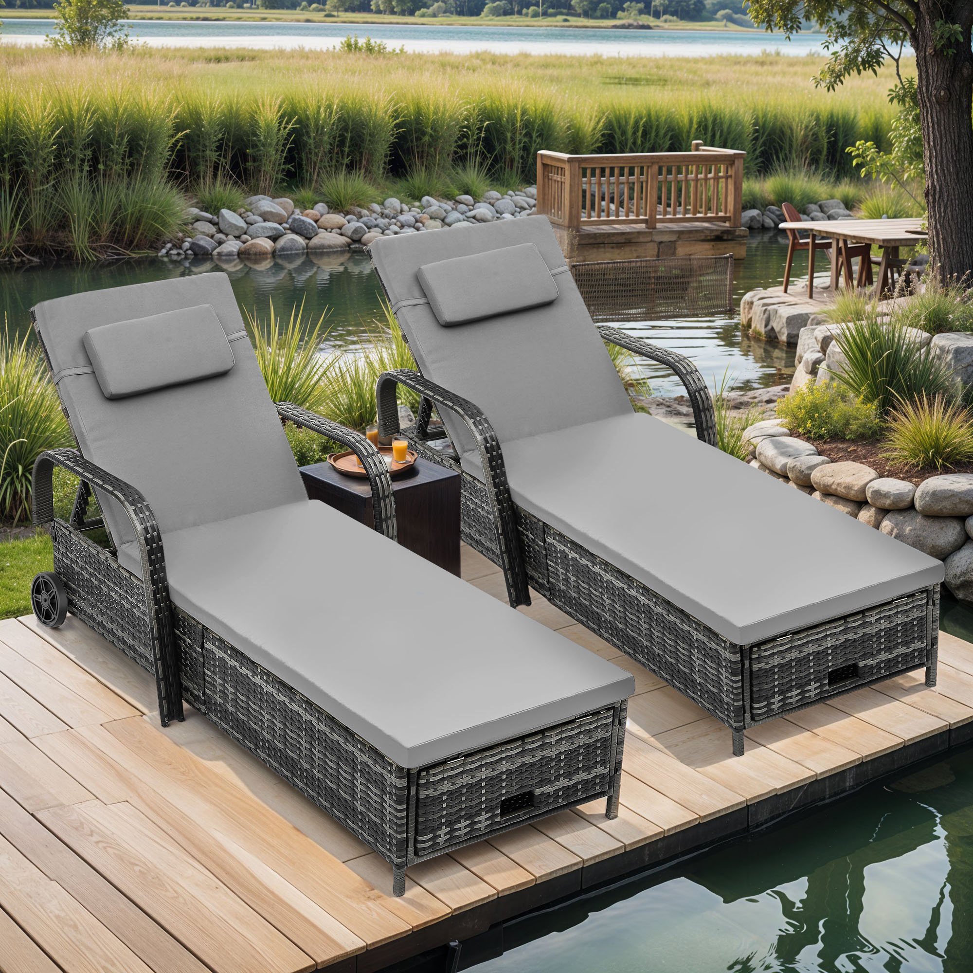 Lark Manor Anayelly Outdoor Wicker Chaise Lounge with Storage Space ...