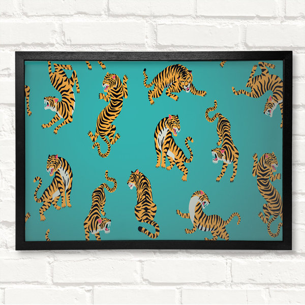 House of Hampton Turquoise Tiger Pattern Framed Print | Wayfair.co.uk