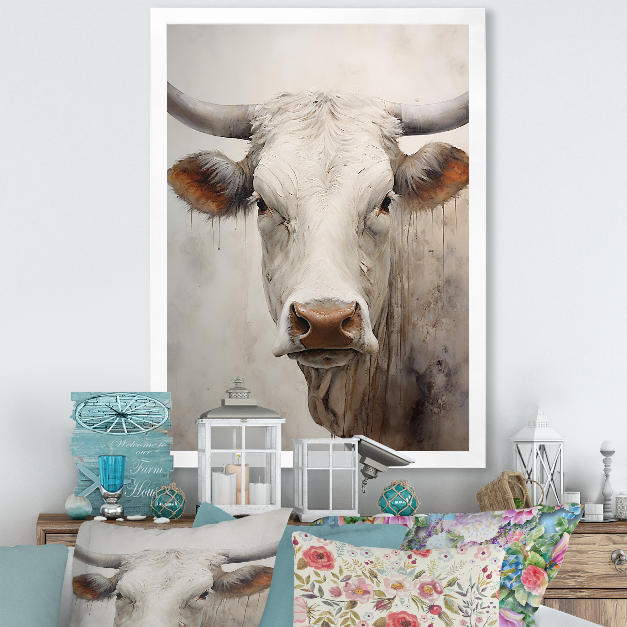 Design Art Handsome Beige Cattle Portrait II - Cattle Canvas Wall Art ...