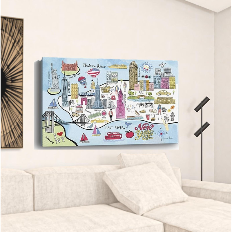ZeaZu Fun Illustrated Nyc Map Unframed Print Wall Art | Wayfair
