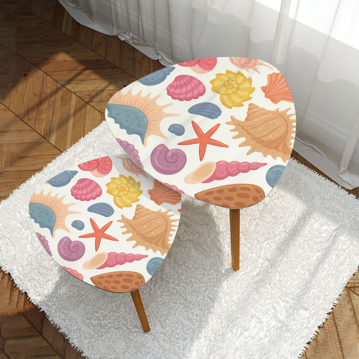 George Oliver Triangle Nesting Coffee Table Set of 2 Cartoon sea shell ...
