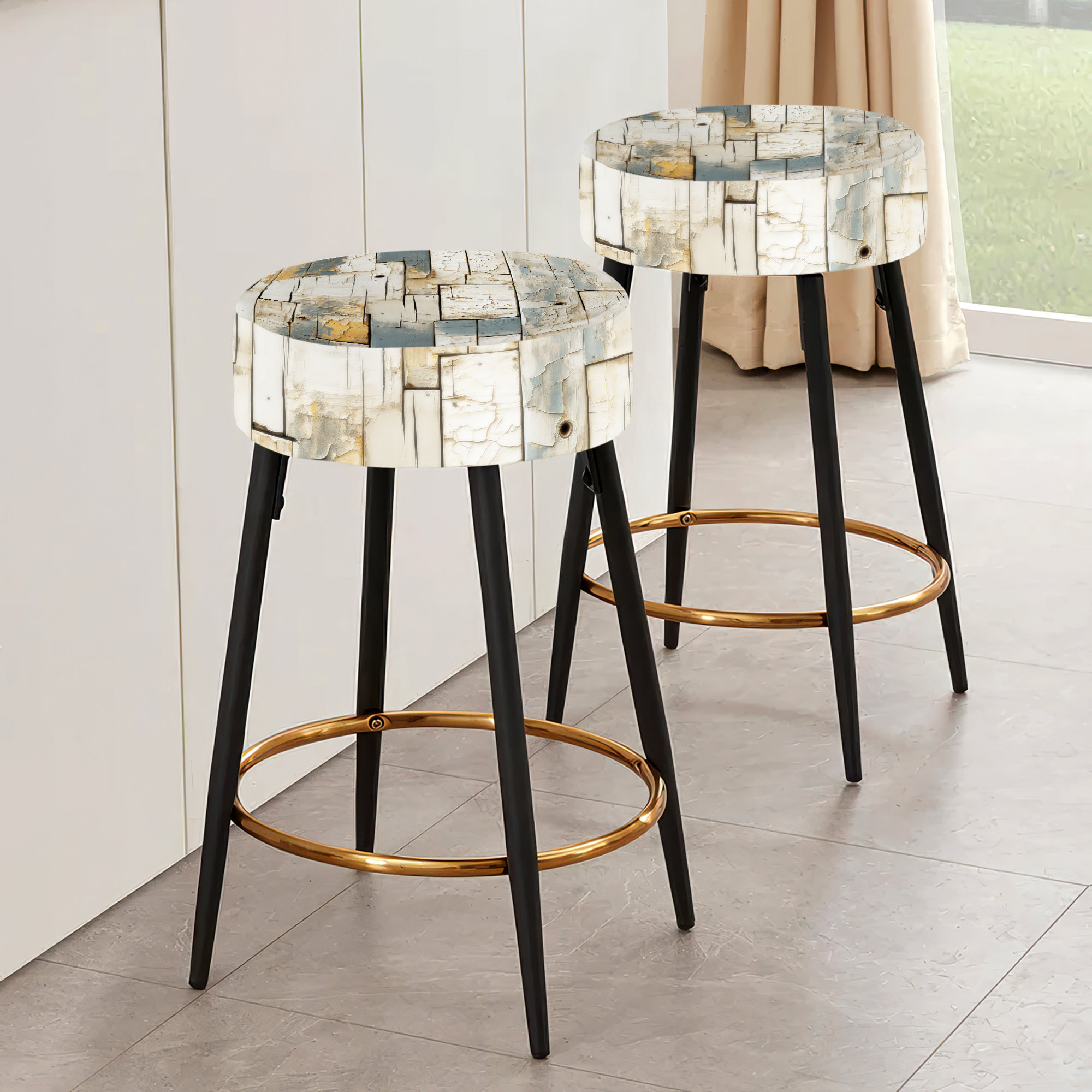 Design Art Grey Tones Wood Pallets - Abstract Bar Stools Set Of 2 | Wayfair