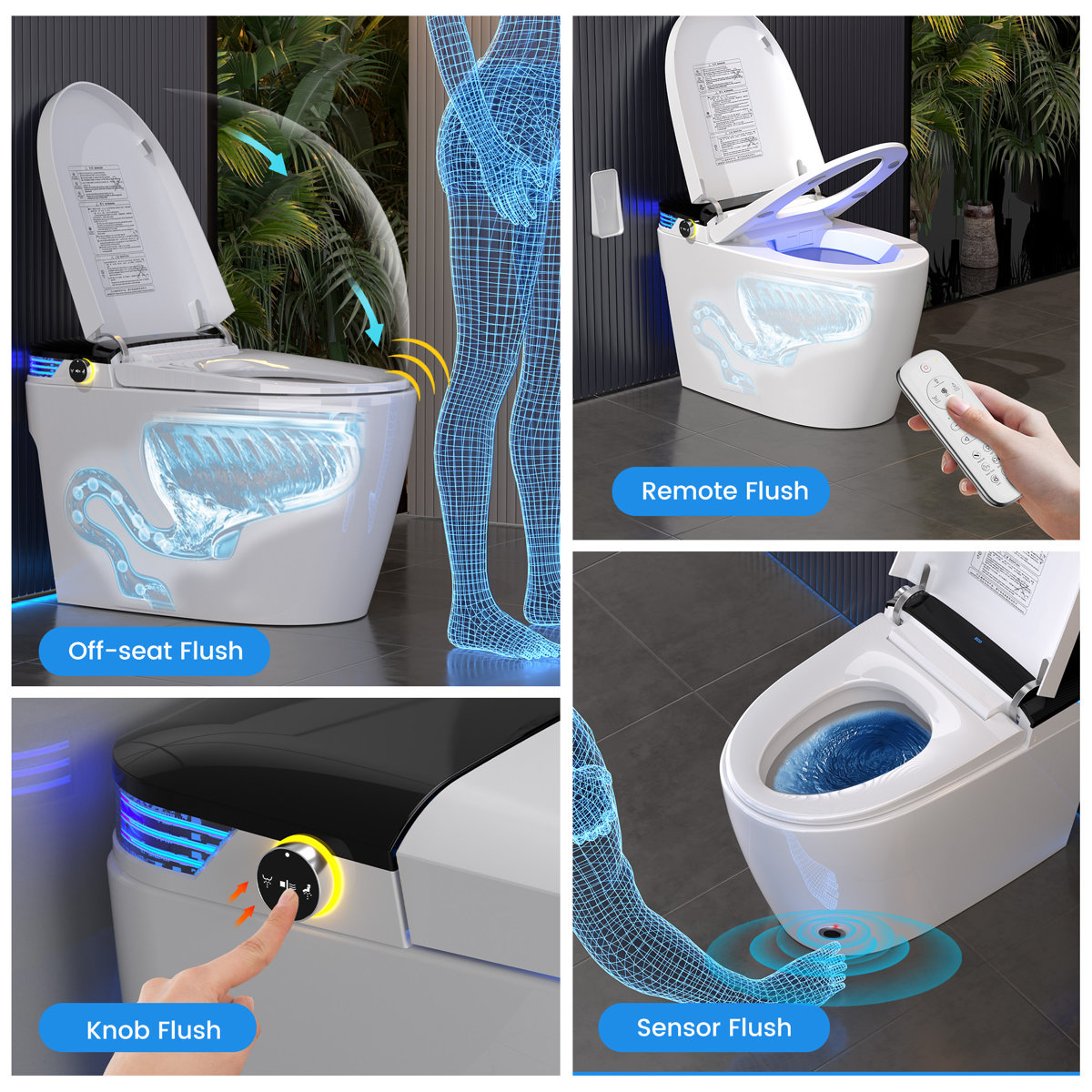 BCAN Smart Toilet with Tankless Bidet Wash, Auto Open Lid, 1.28 Gallons ...