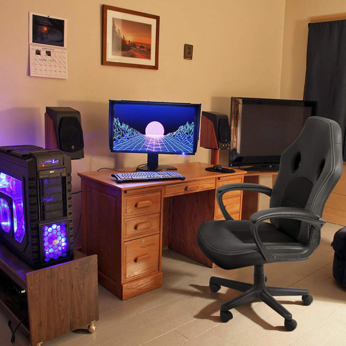 Ebern Designs Reclining Ergonomic Faux Leather Swiveling PC & Racing ...