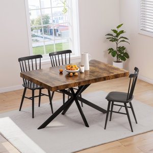 17 Stories Retro Rectangular Stretch Dining Table With Black Fine Sand ...