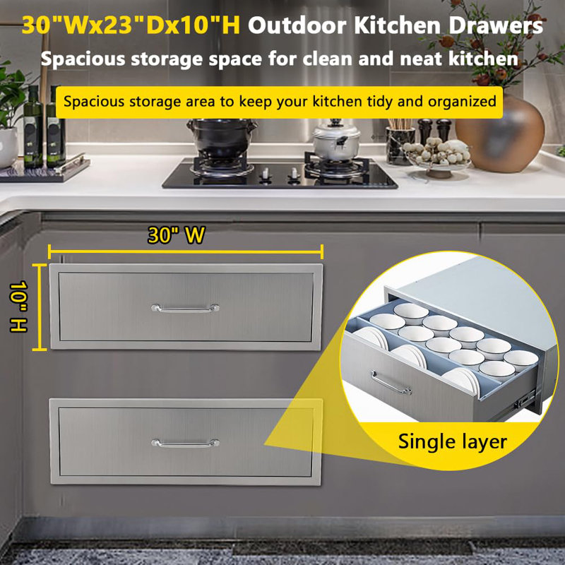 Homhougo 30'' Stainless Steel Grade 304 Stainless Steel Drawers | Wayfair