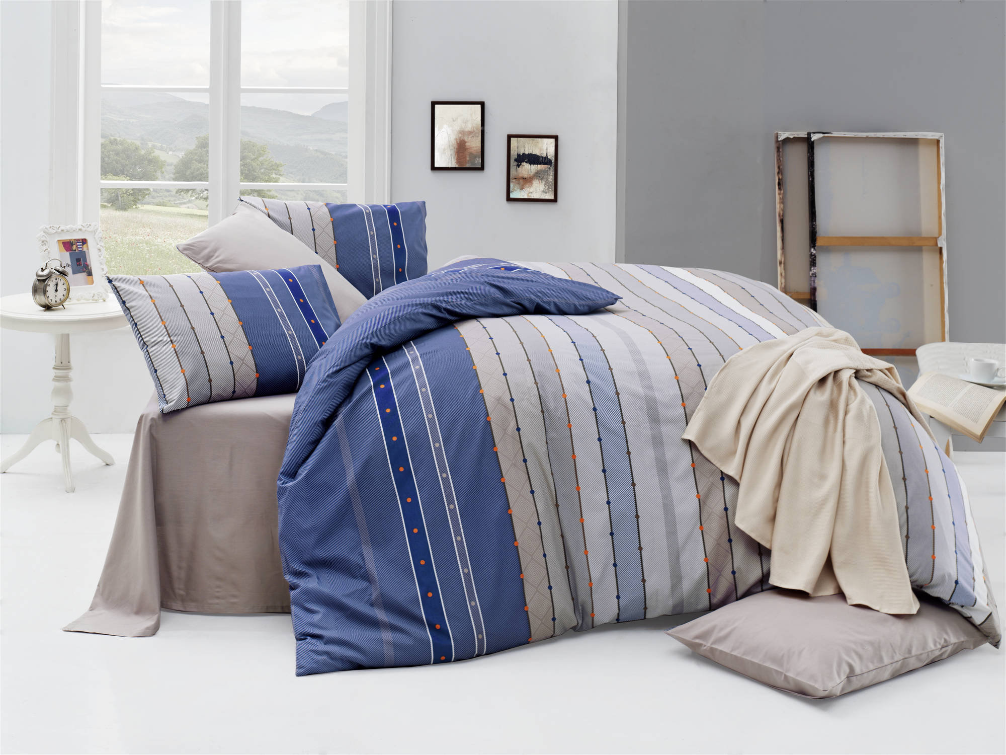 Asir Group INC Fung Cream/Blue/Gray 100% Cotton Modern & Contemporary 2 ...