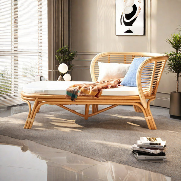 Axis Living Woven Rattan Recliner Indoor Chaise Lounge Upholstered ...