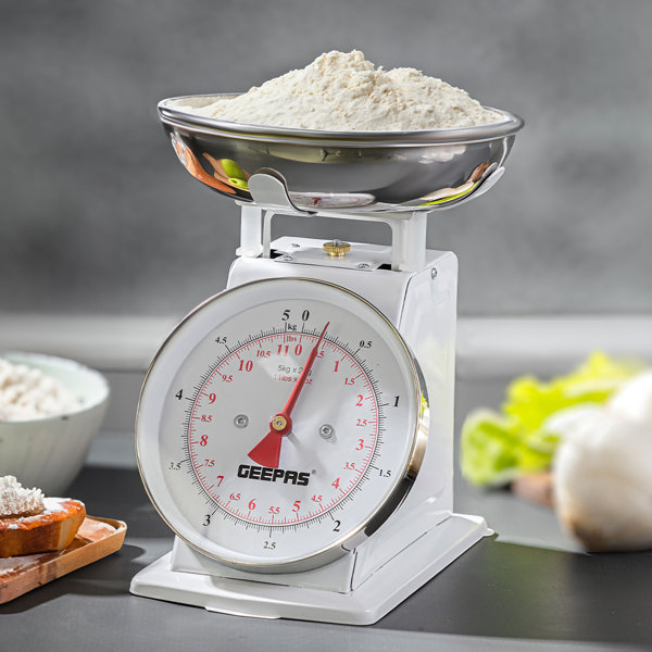 Geepas Mechanical Kitchen Scale Analogue, 5kg Capacity, White | Wayfair ...