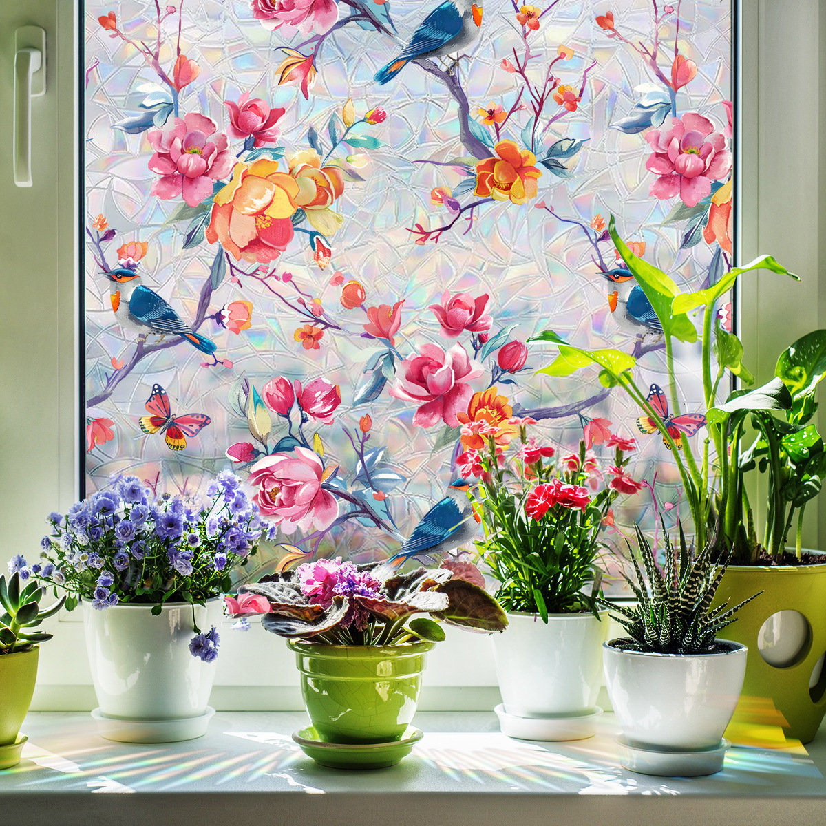 Winston Porter Window Privacy Film 4Pcs, Flowery Rainbow Window Film ...