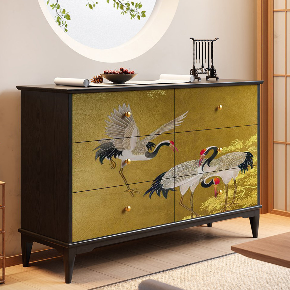 HomeLuxea Solid Wood Drawer Cabinet with Crane Landscape - Wayfair Canada
