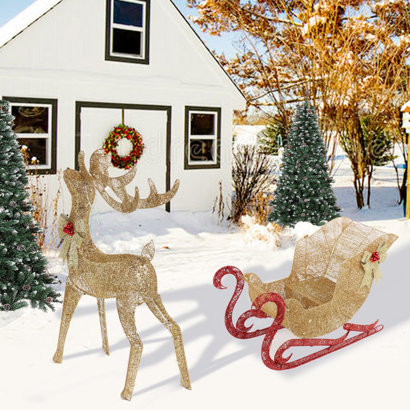 The Holiday Aisle® Reindeer & Sleigh Lighted Display | Wayfair