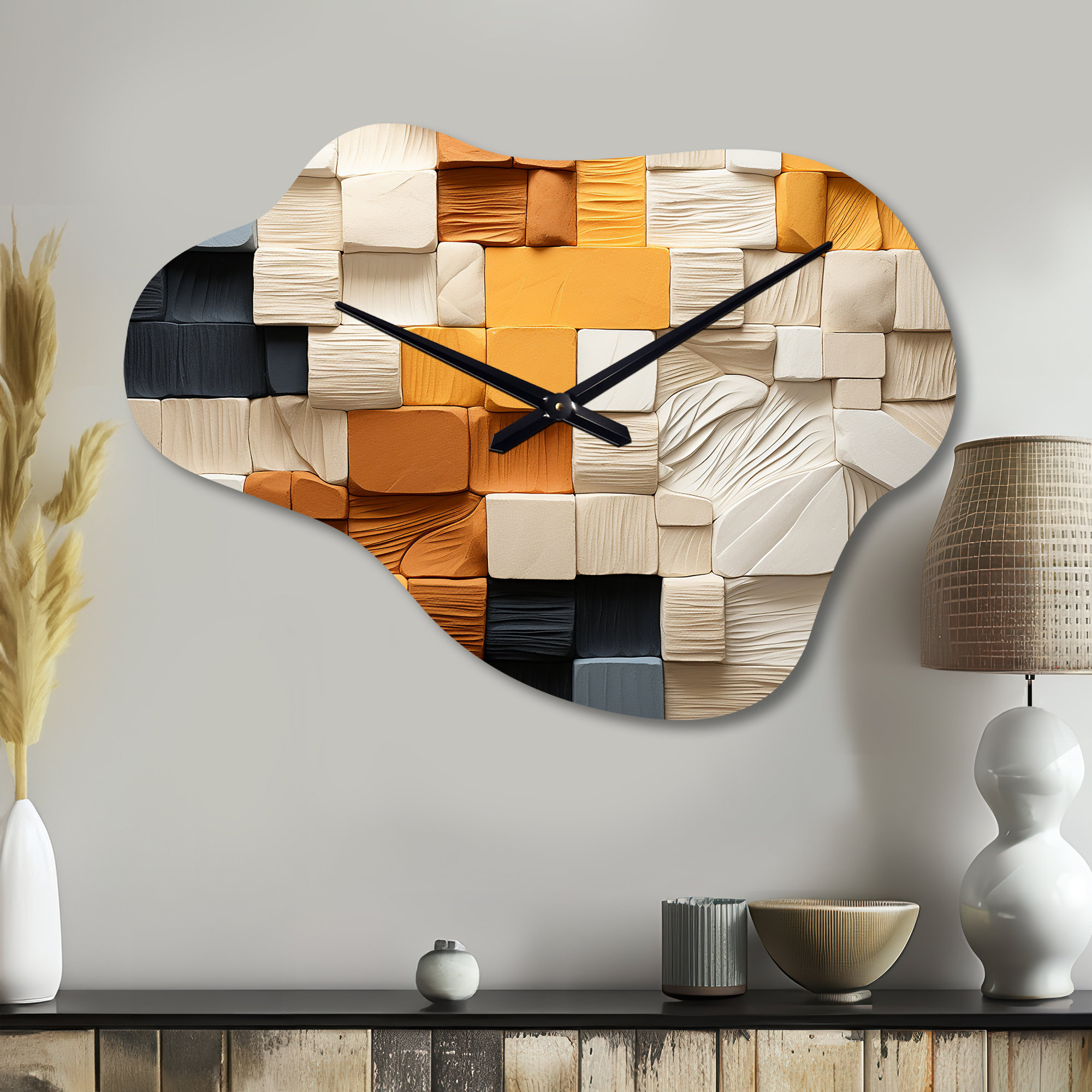 Design Art Cubic Yellow And Grey Fiber II - Cubism Cloud Metal Wall ...