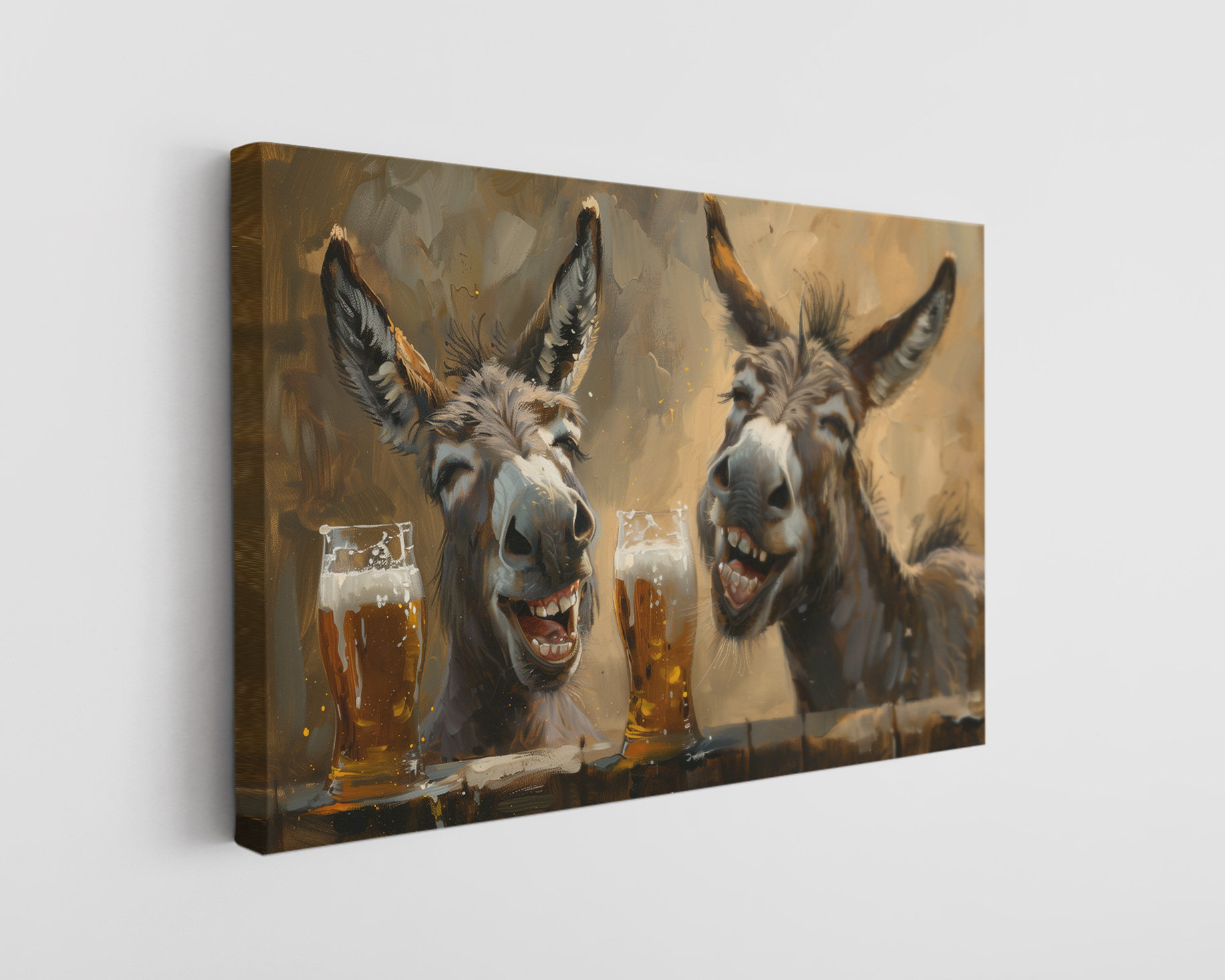 Trinx Two Donkeys with Beer Canvas Print, Modern Wall Art Decor for ...