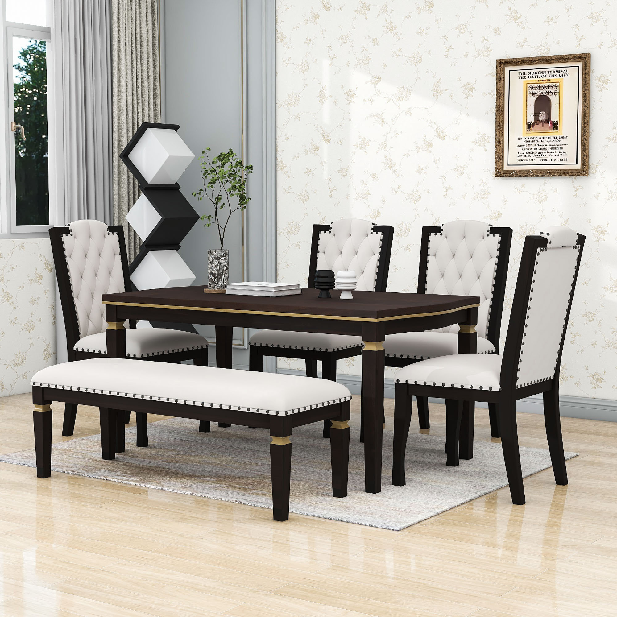 Lark Manor™ Avalia 6-Piece Kitchen Dining Table Set, Wooden Rectangular ...
