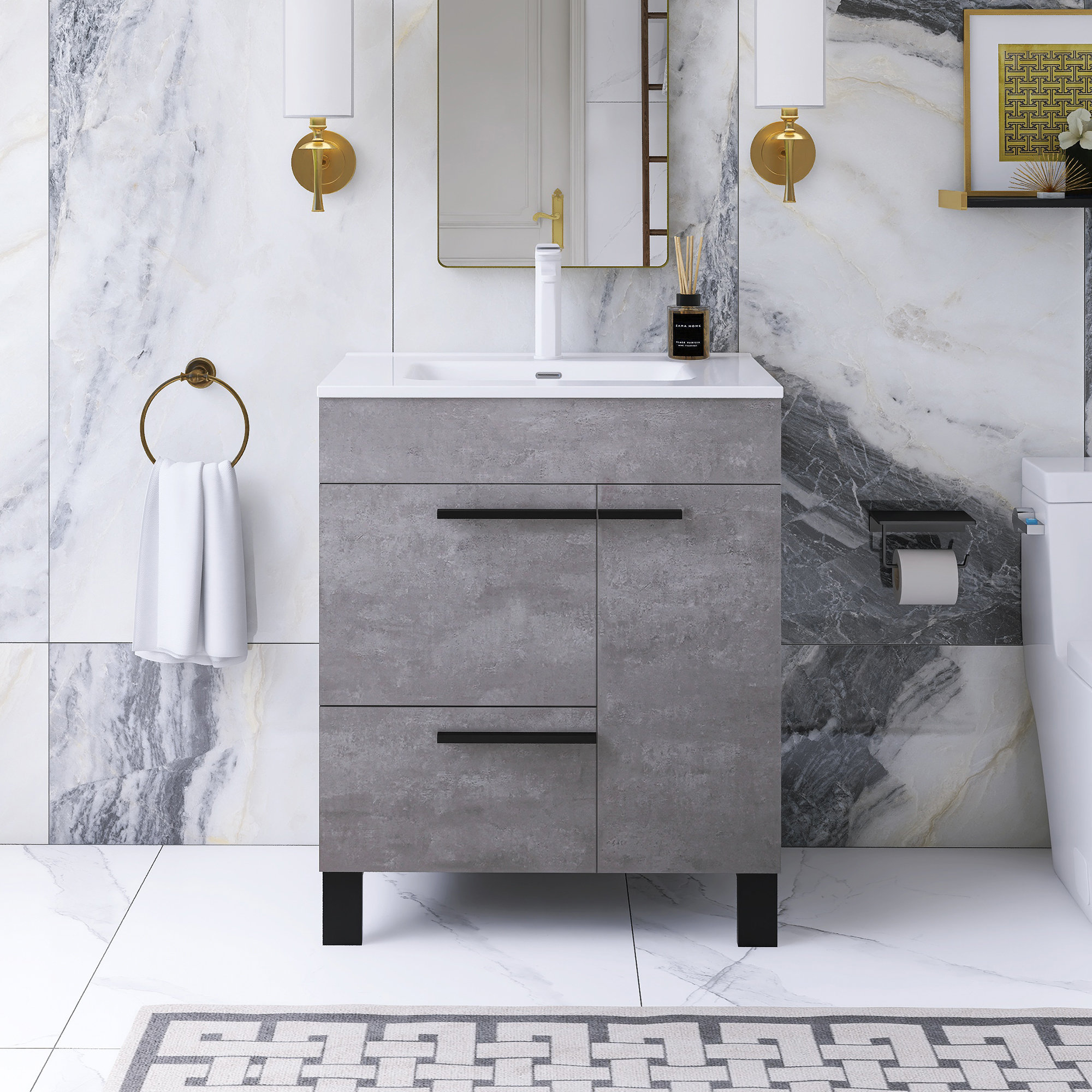 Wrought Studio™ 28 In. Stylish Floor-Standing Bathroom Vanity With ...