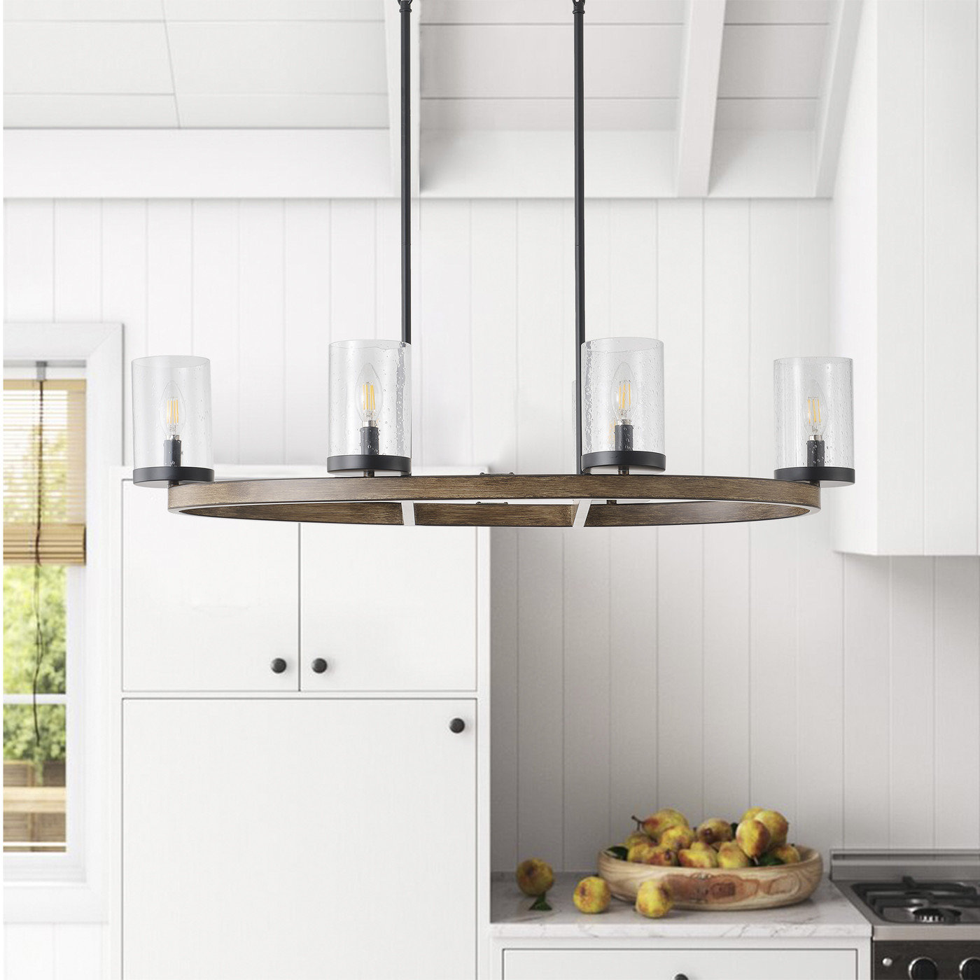 Gracie Oaks 6-Light Round Black Clear Glass Dimmable Iron Chandelier ...