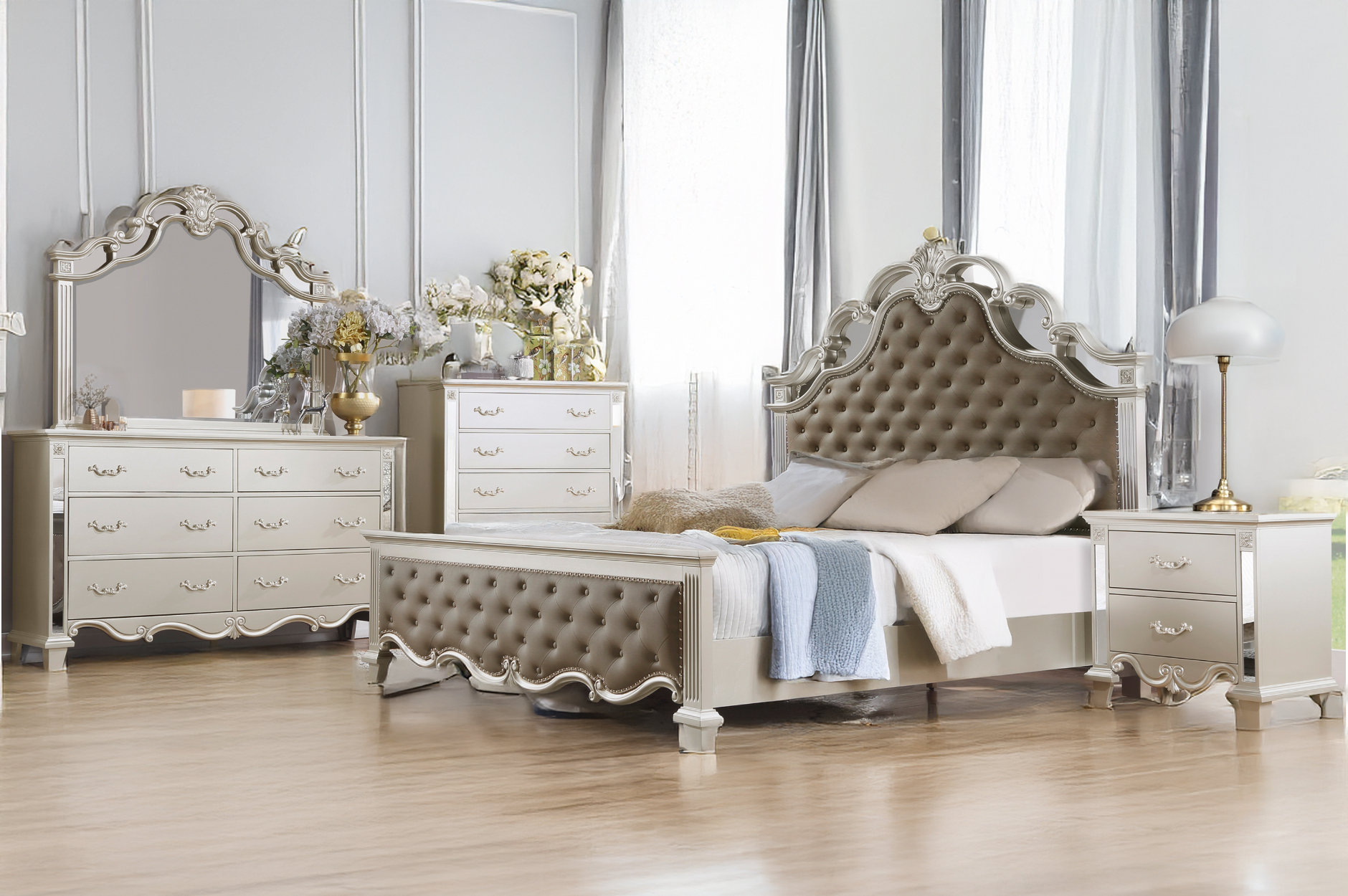 August Grove Ebonee Champagne Faux Leather Upholstered Tufted Panel ...