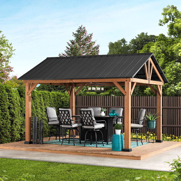 Sunjoy 4x3m Hardtop Cedar Wooden Gazebo Todi, Anthracite Cedar Frame ...