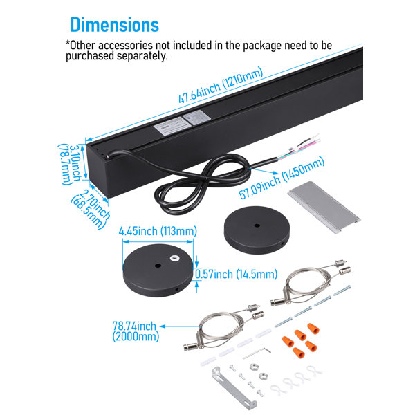 LEDVANS 4FT 3CCT Linkable LED Linear Light Fixture, 50W 6500LM Ultra ...