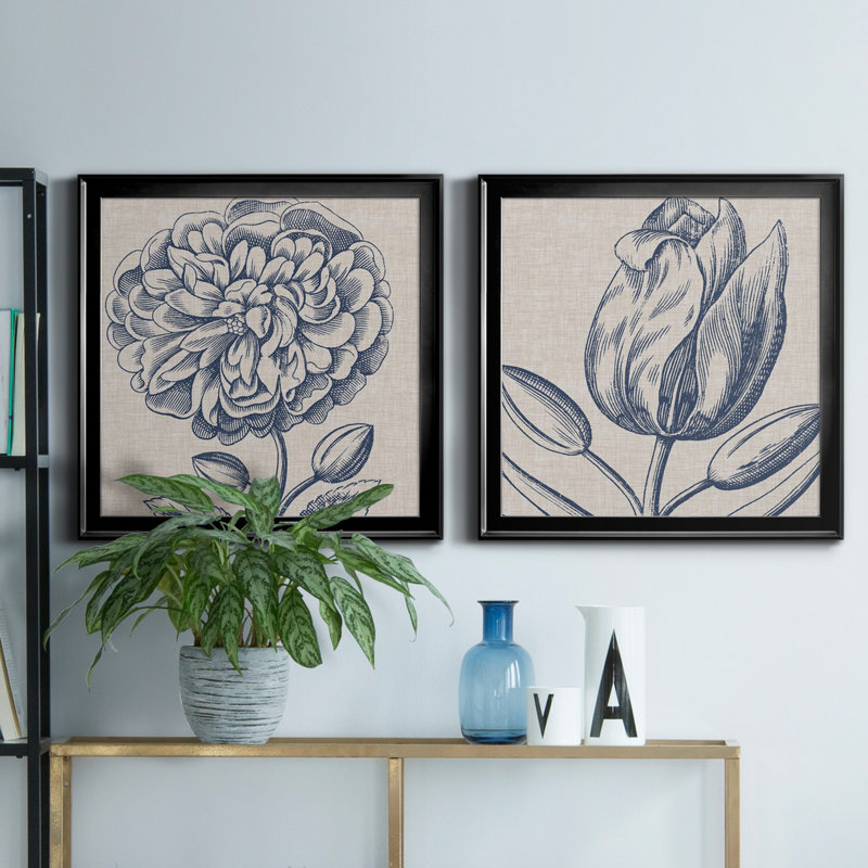 Laurel Foundry Modern Farmhouse Indigo Floral On Linen III 2 Pieces ...