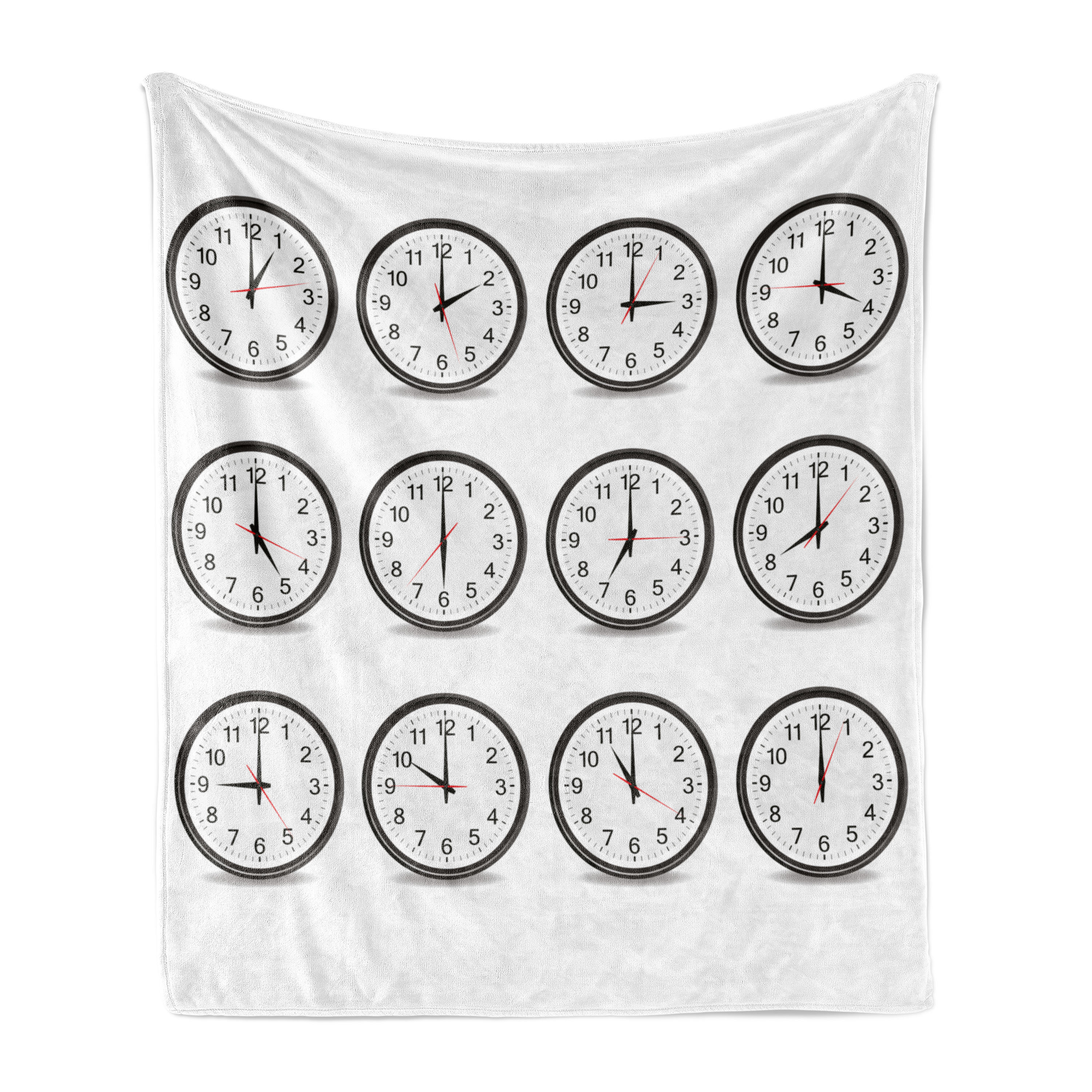 Ambesonne White Fleece Throw Blanket Clocks and Black Numbers Black ...