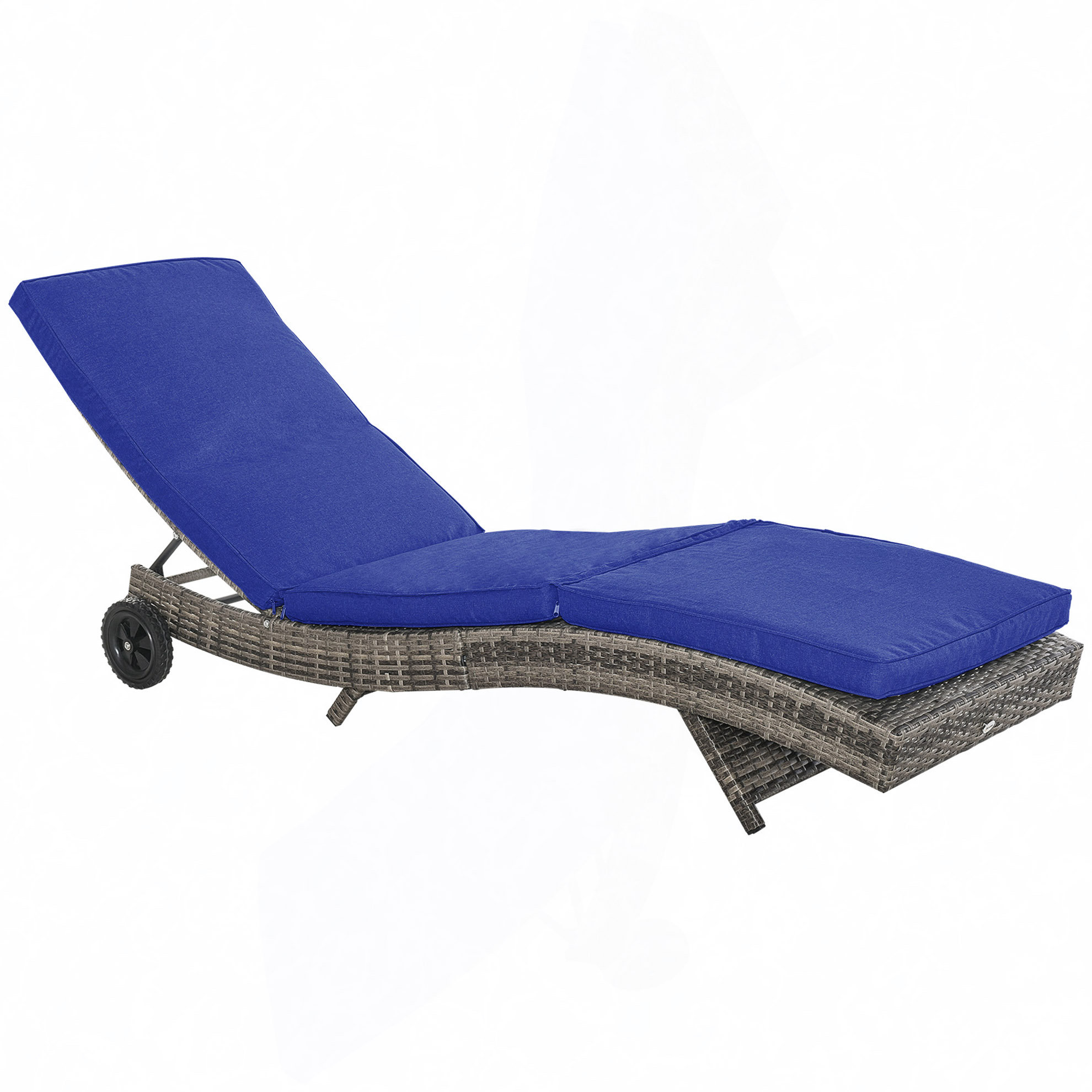 Latitude Run® Chaise Lounge Pool Chair, Outdoor PE Rattan Cushioned ...