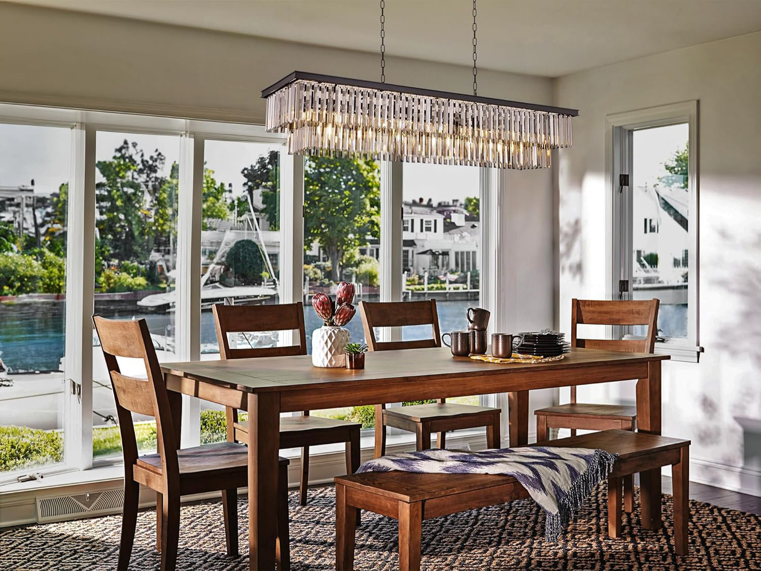 Mercer41 Modern Rectangular Crystal Chandelier With 13 Lights ...