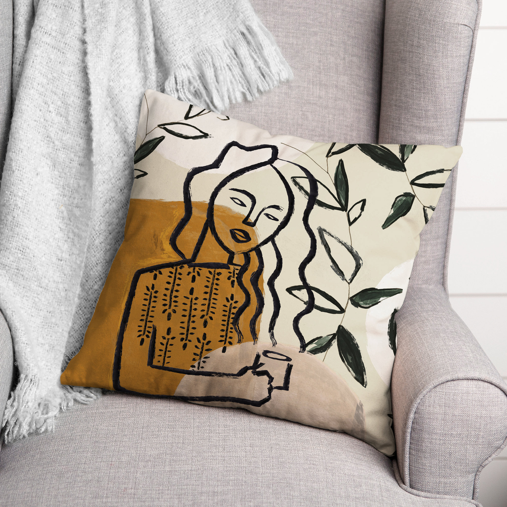 Designs Direct Creative Group Earthy Abstract Figure II Throw Pillow ...