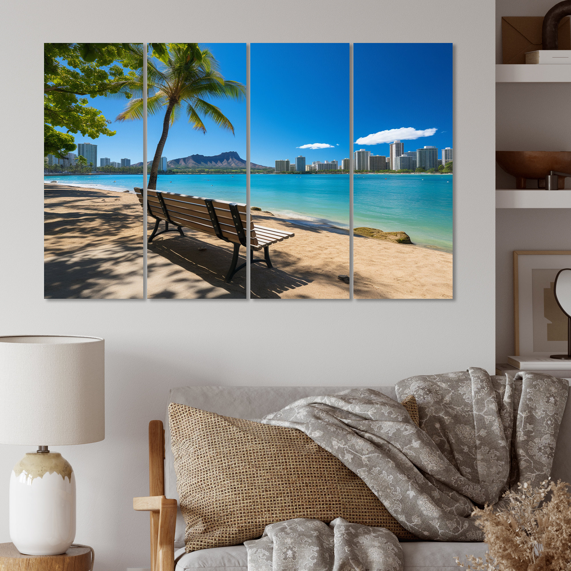 Design Art Hawaiian Beach Scenery - Hawaii Wall Decor - 4 Panels ...